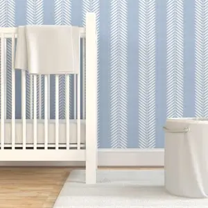 Spoonflower Pastel Garden Stripe Cornflower And 100% Natural Sisal Grasscloth Wallcovering