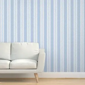 Spoonflower Pastel Garden Stripe Cornflower And 100% Natural Sisal Grasscloth Wallcovering