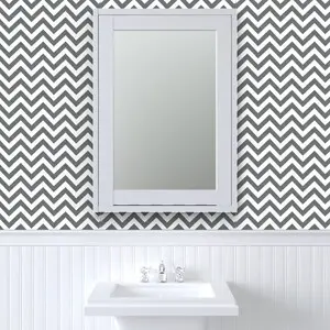 Spoonflower Chevron Grey Geometric Custom Pre-pasted Wallpaper