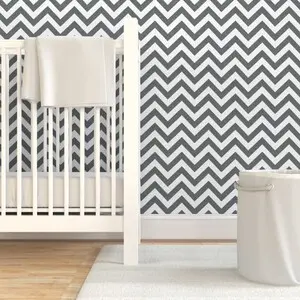 Spoonflower Chevron Grey Geometric Custom Pre-pasted Wallpaper