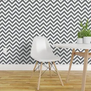 Spoonflower Chevron Grey Geometric Custom Pre-pasted Wallpaper