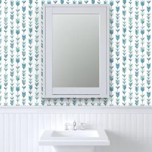 Spoonflower Blue Teal Mint Feather Watercolor Traditional Wallpaper