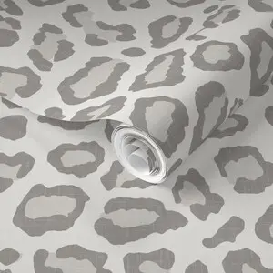 Spoonflower Etosha Leopard Gray Beige Traditional Wallpaper - Gray,white