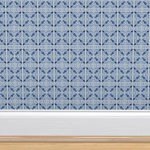 Spoonflower Pthalo Tiles 2b 100% Natural Sisal Grasscloth Wallcovering