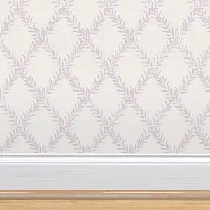 Spoonflower Leafy Trellis Lilac On White 100% Natural Sisal Grasscloth Wallcovering - Purple,white