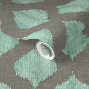 Spoonflower Ikat Aqua Traditional Wallpaper - Blue,gray,green