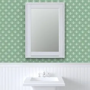 Spoonflower Modern Classic Bee Line Art Honey Custom Pre-pasted Wallpaper - Green