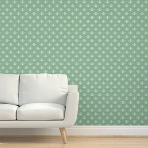 Spoonflower Modern Classic Bee Line Art Honey Custom Pre-pasted Wallpaper - Green