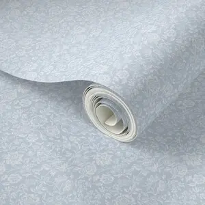Spoonflower Flowers Floral Small Nursery Ditsy Morris Traditional Wallpaper - Blue