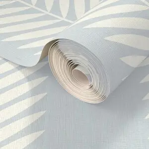 Spoonflower Laurel Leaf Stripe Soft Blue 100% Natural Sisal Grasscloth Wallcovering - Blue,white