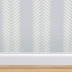 Spoonflower Laurel Leaf Stripe Soft Blue 100% Natural Sisal Grasscloth Wallcovering - Blue,white