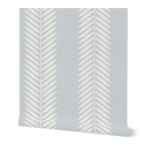Spoonflower Laurel Leaf Stripe Soft Blue 100% Natural Sisal Grasscloth Wallcovering - Blue,white