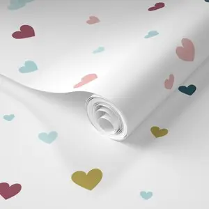 Spoonflower Colorful Confetti Hearts Traditional Wallpaper - White,gray
