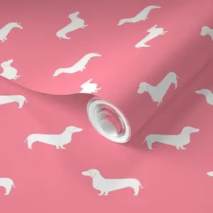 Spoonflower Flamingo Pink Dachshund Silhouette Dachshunds Dogs Custom Pre-pasted Wallpaper - Pink,white,red