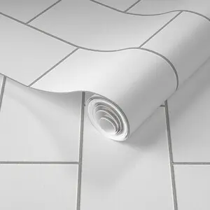 Spoonflower Tile Subway Micro20 Turn90 Custom Removable Wallpaper - White,gray