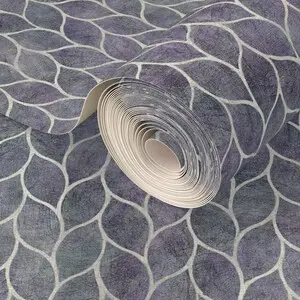 Spoonflower Leaf Tile Pseudo Grout Curve Moroccan Bleu Blau 100% Natural Sisal Grasscloth Wallcovering - Purple