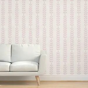 Spoonflower Reverse Pale Pink And Elton Vine 100% Natural Sisal Grasscloth Wallcovering - White