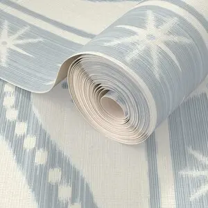 Spoonflower Quiet Charlie Stripe 100% Natural Sisal Grasscloth Wallcovering - Blue
