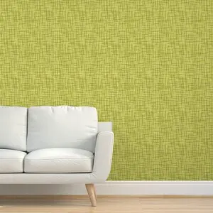 Spoonflower Geometric Lines 60s Olive Texture Movement Custom Pre-pasted Wallpaper