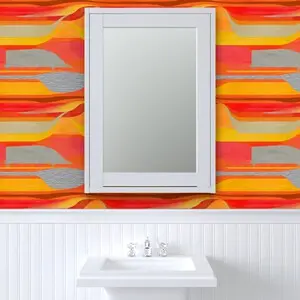 Spoonflower Painting Mid Century Modern Art Abstract Mod Red Custom Pre-pasted Wallpaper
