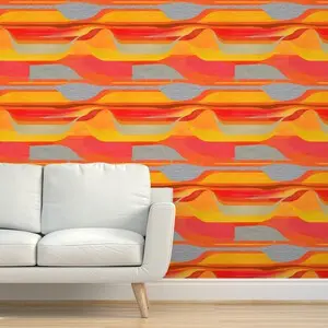 Spoonflower Painting Mid Century Modern Art Abstract Mod Red Custom Pre-pasted Wallpaper