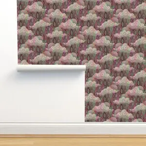 Spoonflower Rain Clouds In Magenta 100% Natural Sisal Grasscloth Wallcovering