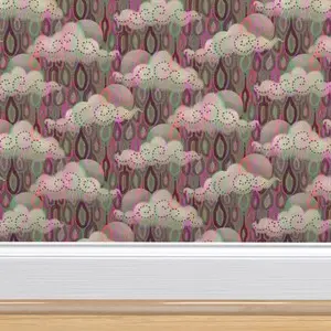 Spoonflower Rain Clouds In Magenta 100% Natural Sisal Grasscloth Wallcovering