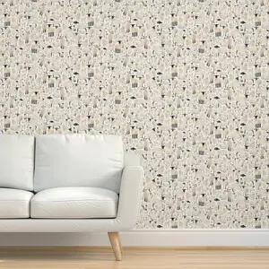 Spoonflower White Sheep Farmyard Animal Lamb Spring Easter 100% Natural Sisal Grasscloth Wallcovering