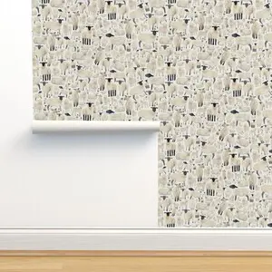 Spoonflower White Sheep Farmyard Animal Lamb Spring Easter 100% Natural Sisal Grasscloth Wallcovering