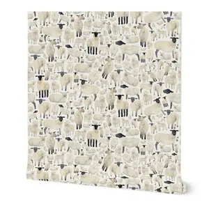 Spoonflower White Sheep Farmyard Animal Lamb Spring Easter 100% Natural Sisal Grasscloth Wallcovering