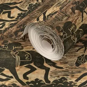 Spoonflower Race Day Carved Block 100% Natural Sisal Grasscloth Wallcovering Brown