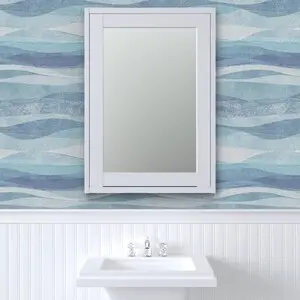 Spoonflower Abstract Ocean Waves Sky Mid Century Modern Custom Pre-pasted Wallpaper