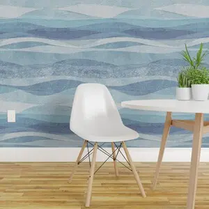 Spoonflower Abstract Ocean Waves Sky Mid Century Modern Custom Pre-pasted Wallpaper