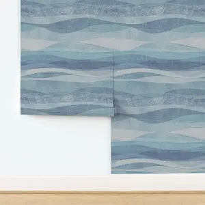 Spoonflower Abstract Ocean Waves Sky Mid Century Modern Custom Pre-pasted Wallpaper