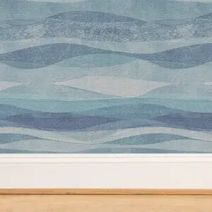 Spoonflower Abstract Ocean Waves Sky Mid Century Modern Custom Pre-pasted Wallpaper