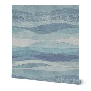 Spoonflower Abstract Ocean Waves Sky Mid Century Modern Custom Pre-pasted Wallpaper