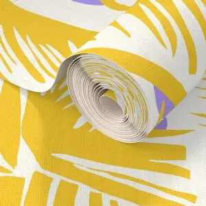Spoonflower Retro Palm Spring 100% Natural Sisal Grasscloth Wallcovering - Yellow