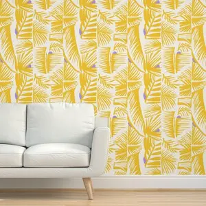 Spoonflower Retro Palm Spring 100% Natural Sisal Grasscloth Wallcovering