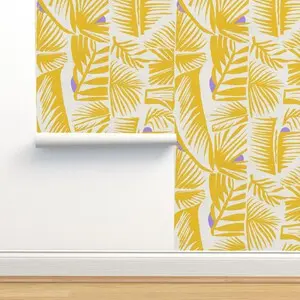 Spoonflower Retro Palm Spring 100% Natural Sisal Grasscloth Wallcovering