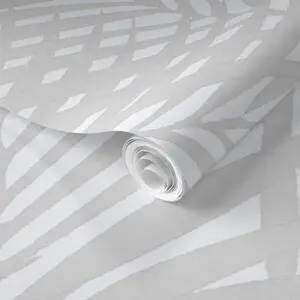 Spoonflower Watercolor Grey Palm Fronds Neutral Rainforest Custom Pre-pasted Wallpaper - Gray