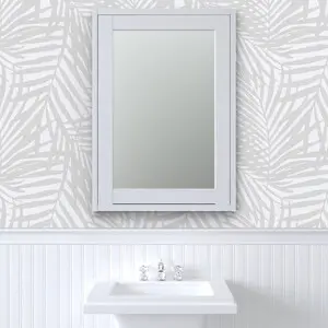 Spoonflower Watercolor Grey Palm Fronds Neutral Rainforest Custom Pre-pasted Wallpaper