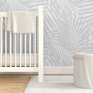 Spoonflower Watercolor Grey Palm Fronds Neutral Rainforest Custom Pre-pasted Wallpaper