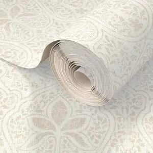 Spoonflower Rajkumari ~ Aurore On White Batik 100% Natural Sisal Grasscloth Wallcovering - Pink,white
