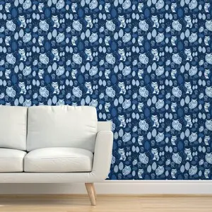 Spoonflower Leaves Nature Birds Owls Animals Traditional Wallpaper