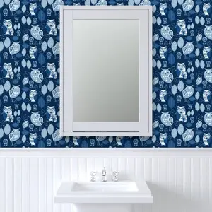 Spoonflower Leaves Nature Birds Owls Animals Traditional Wallpaper