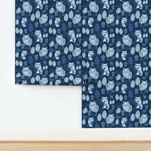 Spoonflower Leaves Nature Birds Owls Animals Traditional Wallpaper