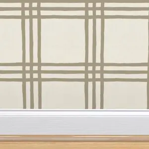 Spoonflower Large Triple Window Pane Bershire Grey 100% Natural Sisal Grasscloth Wallcovering - Gray