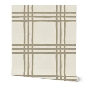 Spoonflower Large Triple Window Pane Bershire Grey 100% Natural Sisal Grasscloth Wallcovering - Gray