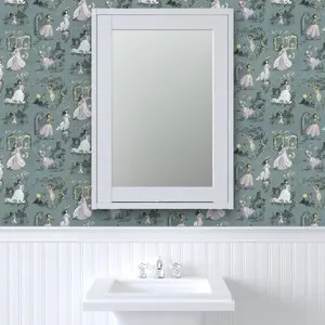 Spoonflower Green Night Gothic Halloween Ghost Spooky Haunted Custom Pre-pasted Wallpaper