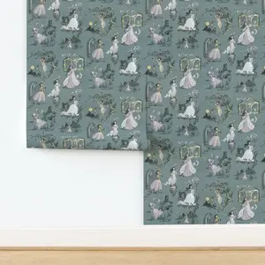 Spoonflower Green Night Gothic Halloween Ghost Spooky Haunted Custom Pre-pasted Wallpaper